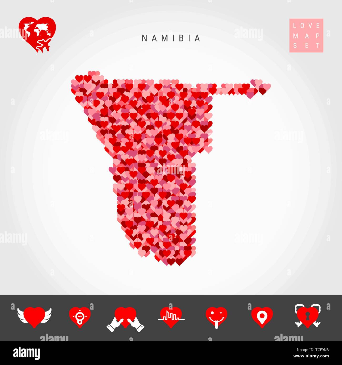 I Love Namibia. Red and Pink Hearts Pattern Vector Map of ...
