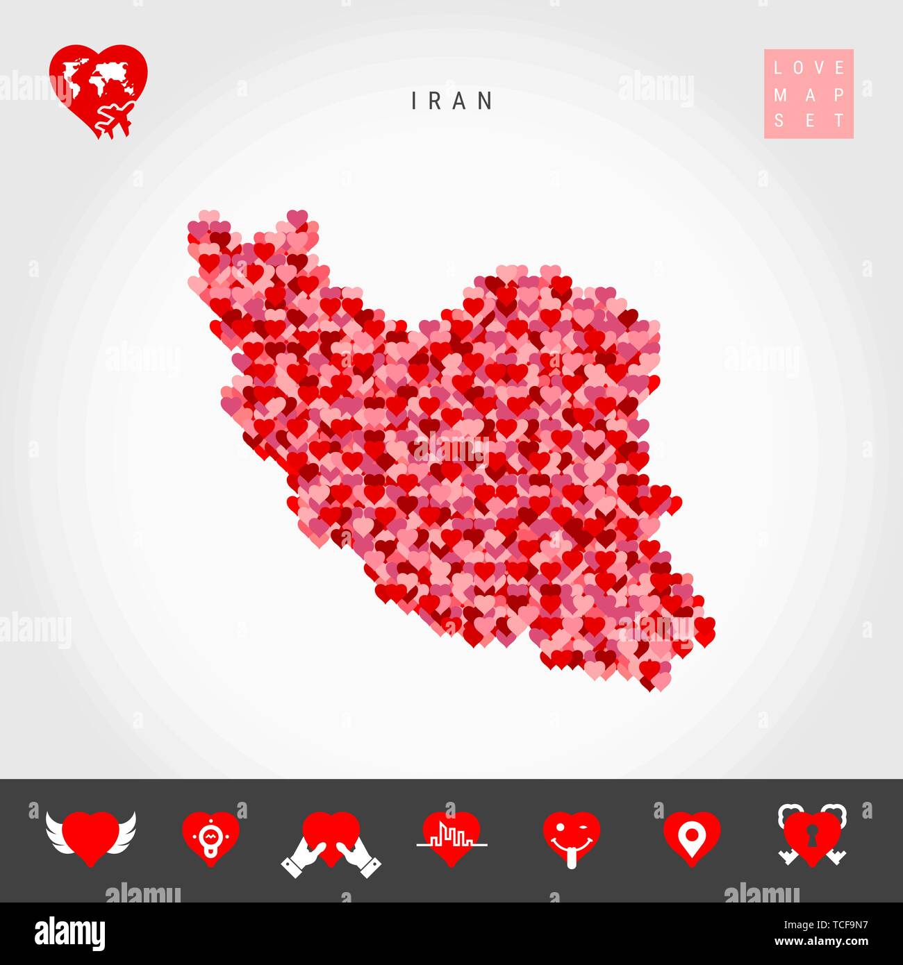 I Love Iran. Red and Pink Hearts Pattern Vector Map of Iran Isolated on ...