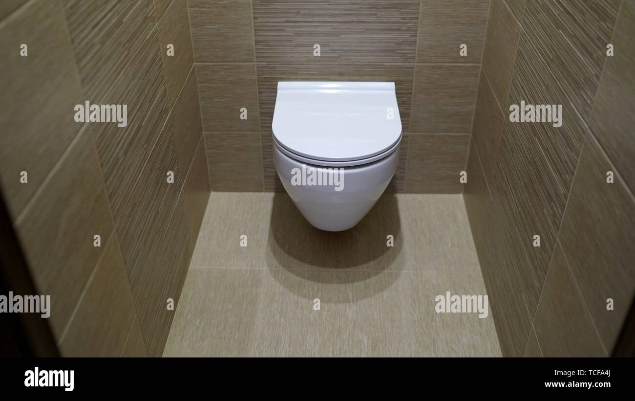 Mounted toilet bowl. Closed Toilet in the toilet Stock Photo - Alamy
