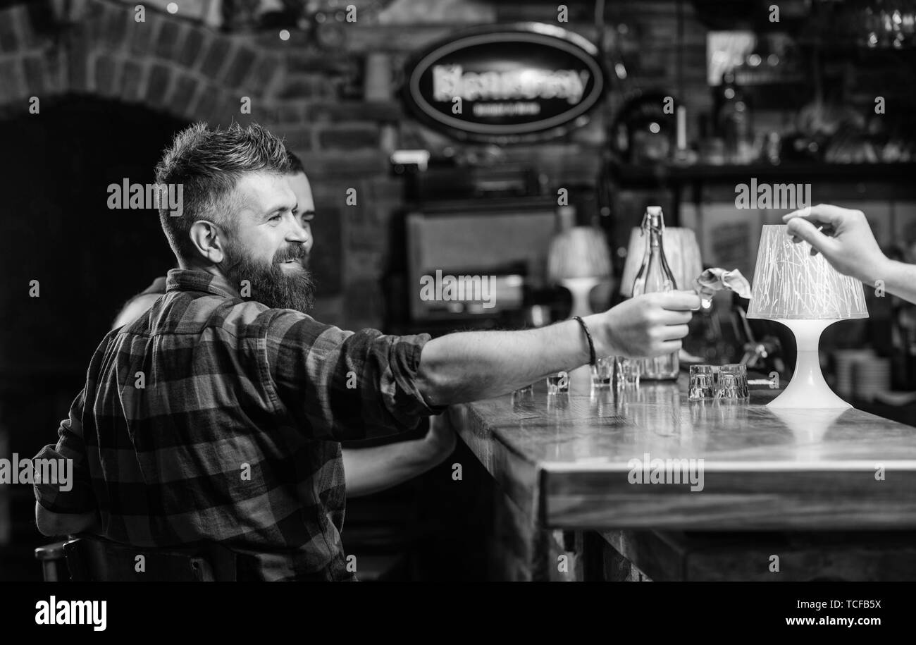 Cash money concept. Leave tips for bartender. Tip given to waiter. One ...