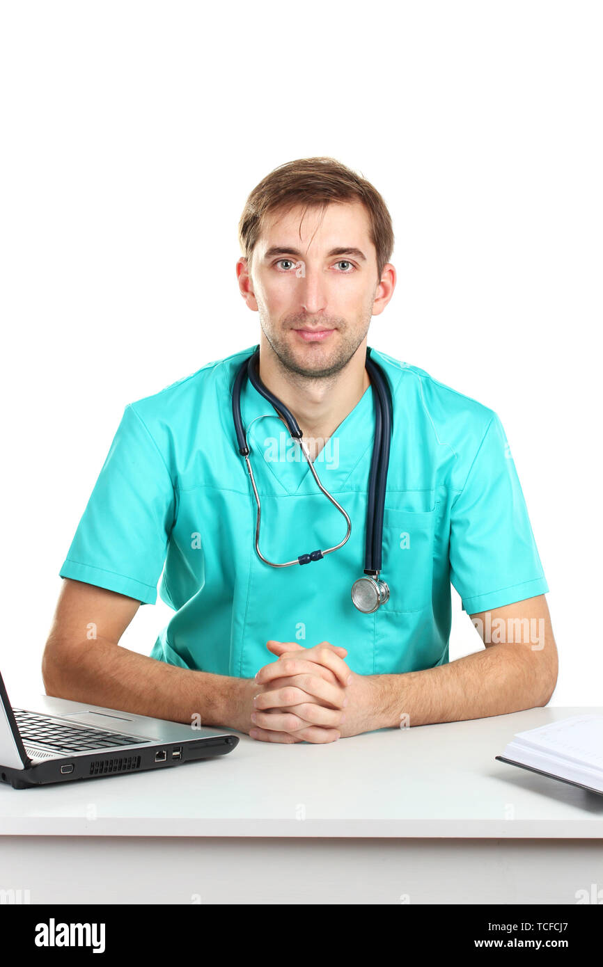 Male senior doctor working documents hi-res stock photography and ...