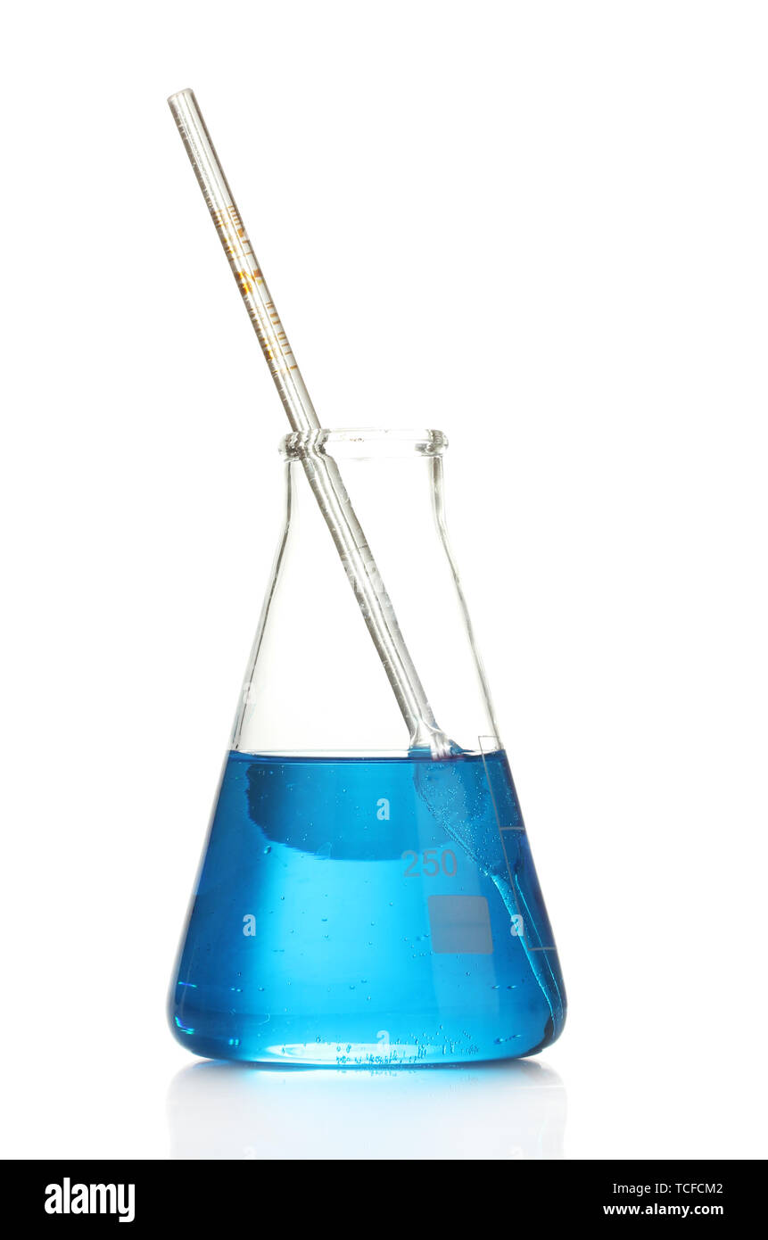 Test-tube with blue liquid isolated on white Stock Photo - Alamy