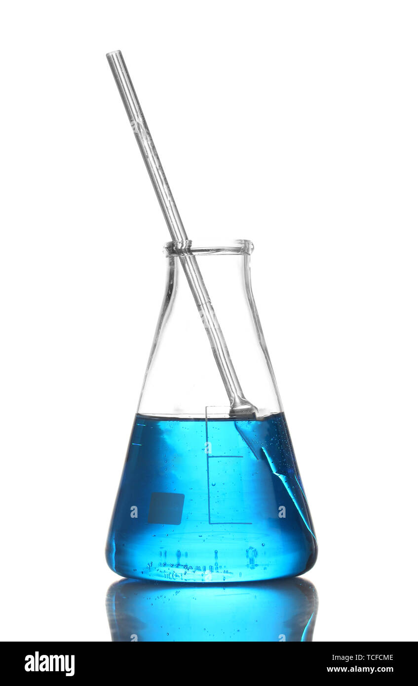 Test-tube with blue liquid isolated on white Stock Photo - Alamy