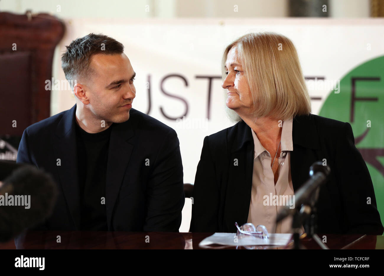 Sally Challen, flanked by her son David, during a press conference in ...