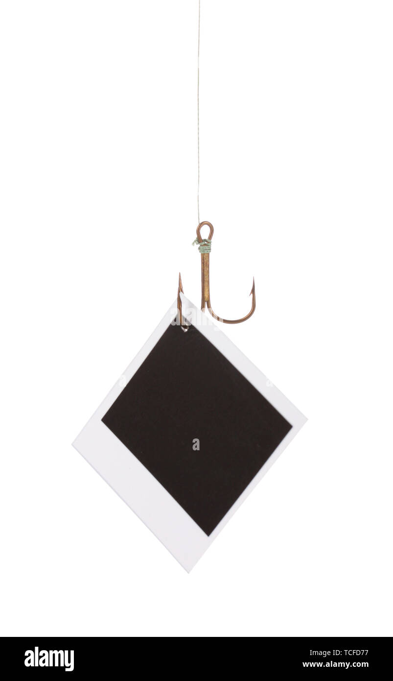 Photo on fish hook isolated on white Stock Photo - Alamy