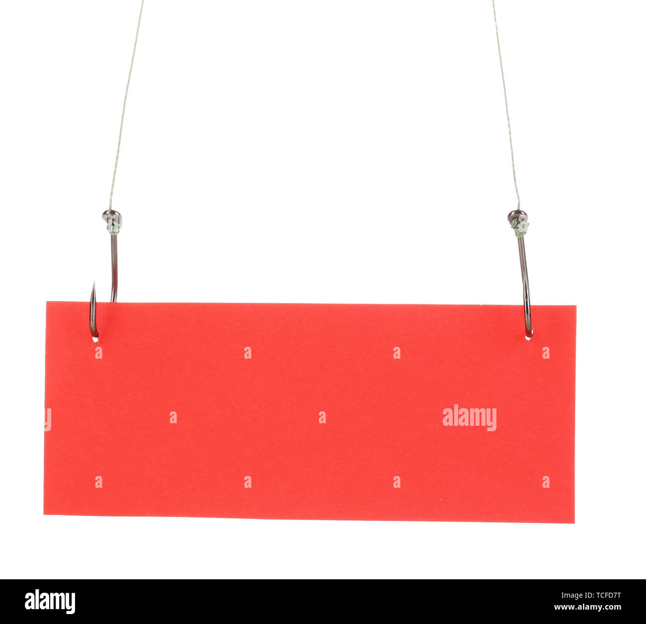 Empty sheet of a paper on fish hooks isolated on white Stock Photo - Alamy