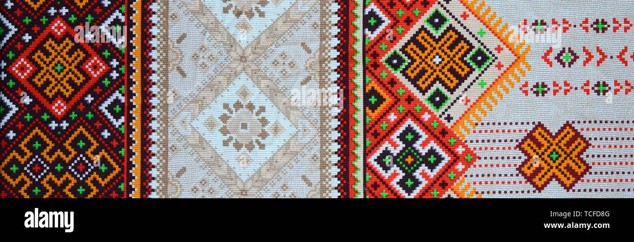 Traditional Ukrainian folk art knitted embroidery pattern on textile ...