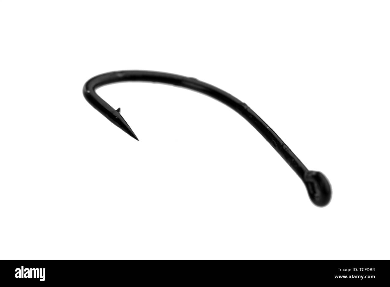 Single fish hook isolated on white Stock Photo - Alamy