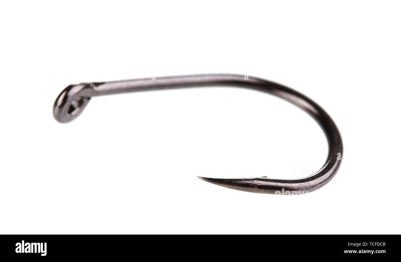 Single fish hook isolated on white Stock Photo - Alamy