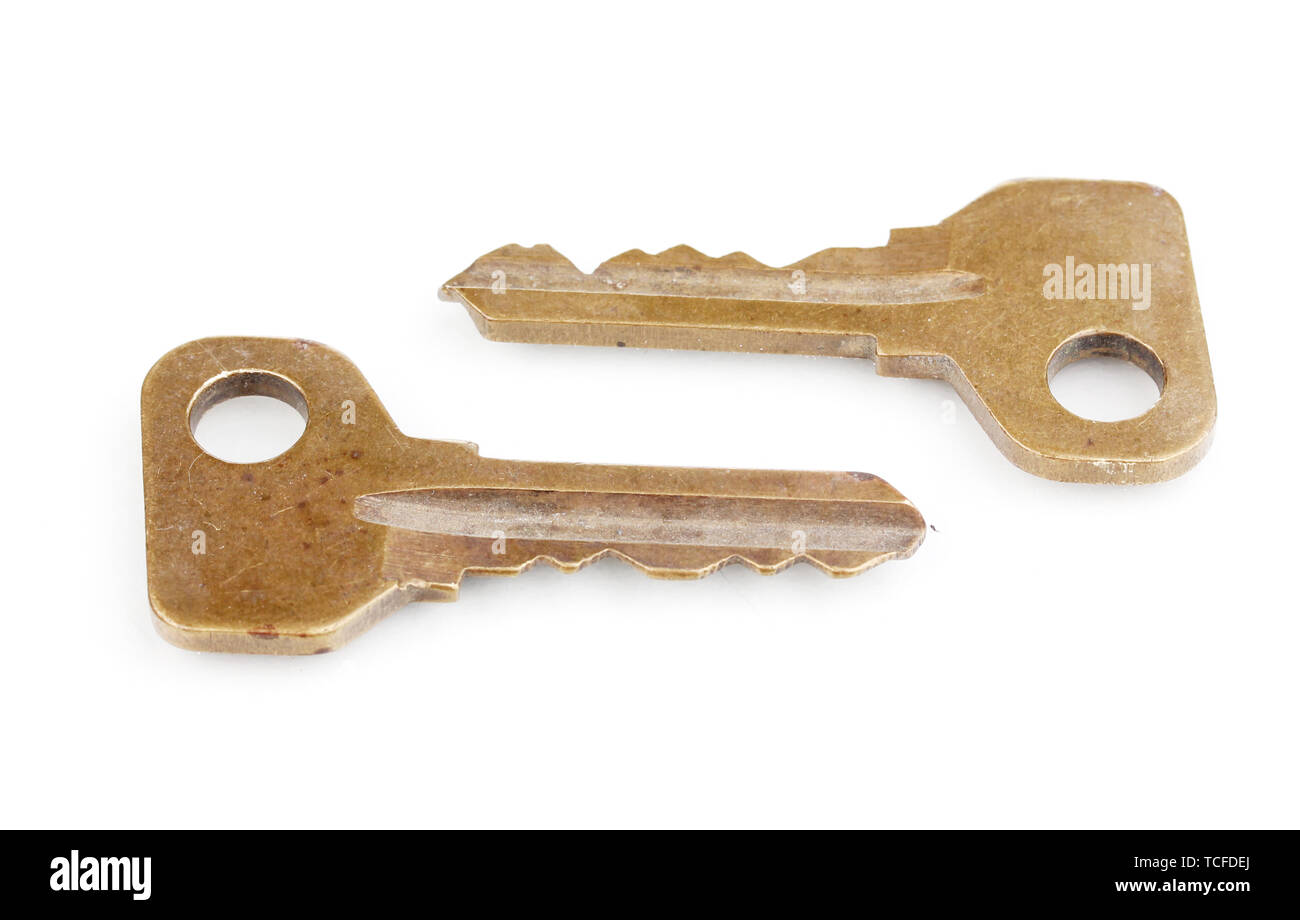 Two metal keys isolated on white Stock Photo - Alamy