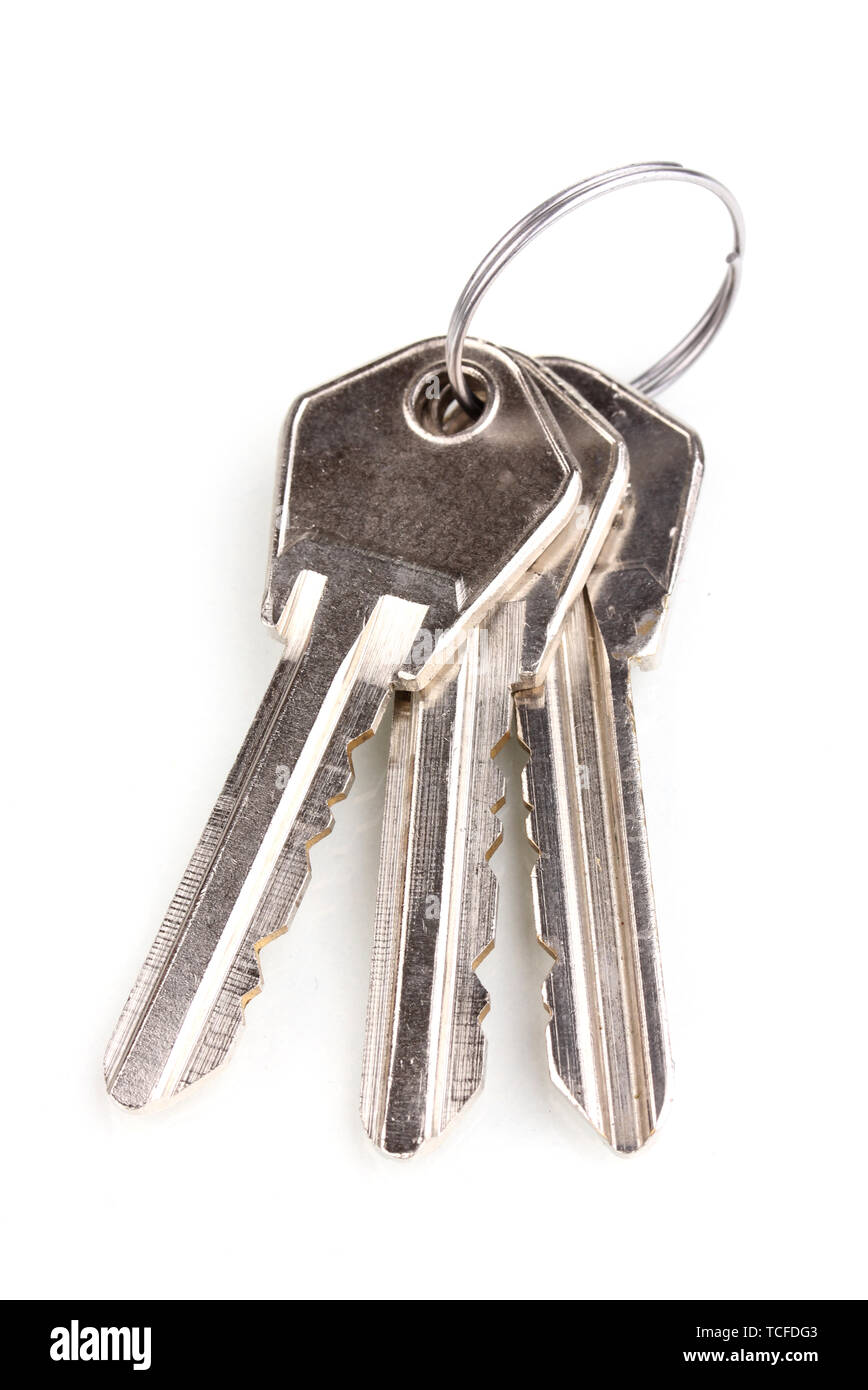 Three keys on metal ring isolated on white Stock Photo - Alamy