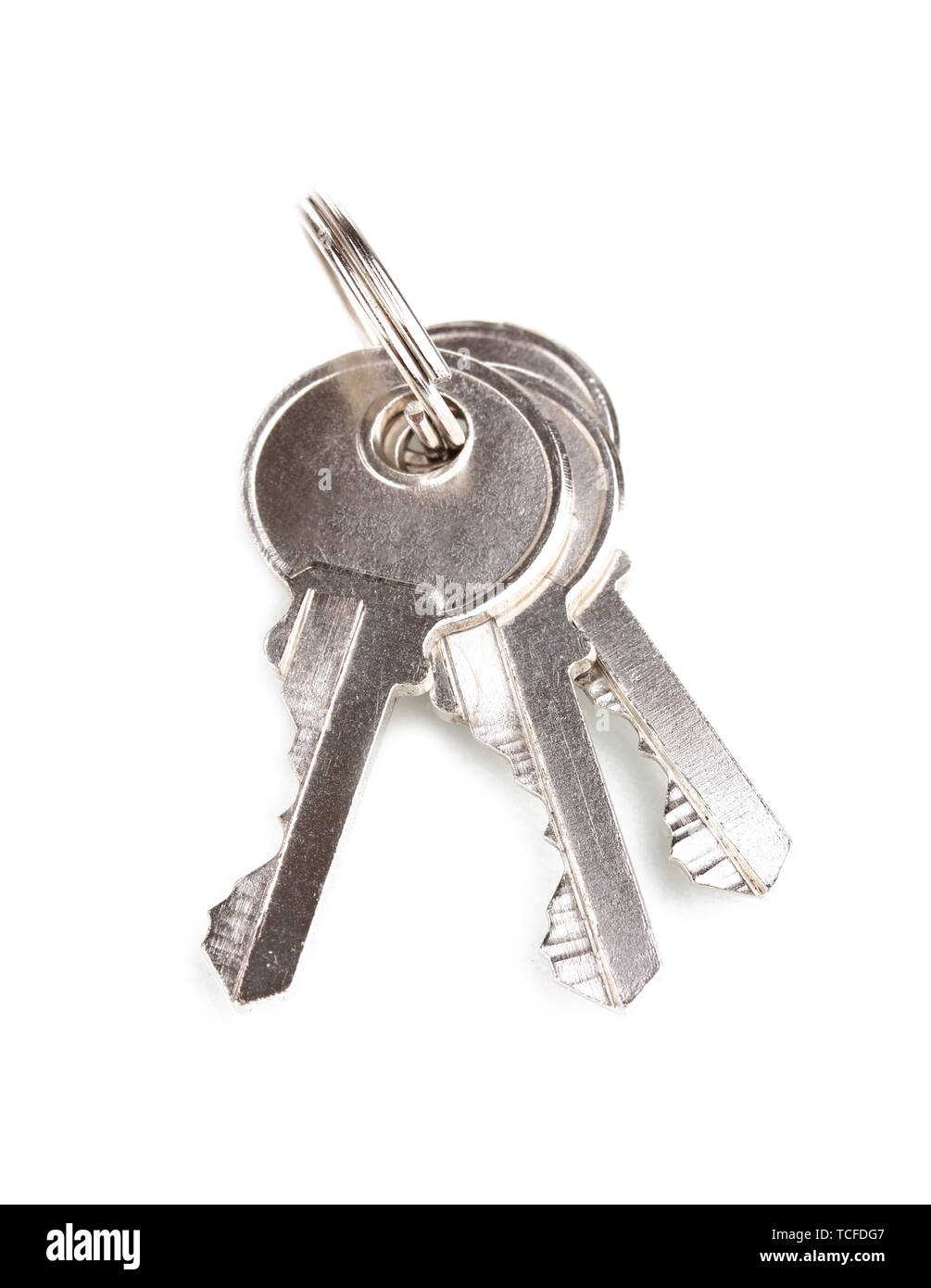 Three keys on metal ring isolated on white Stock Photo - Alamy