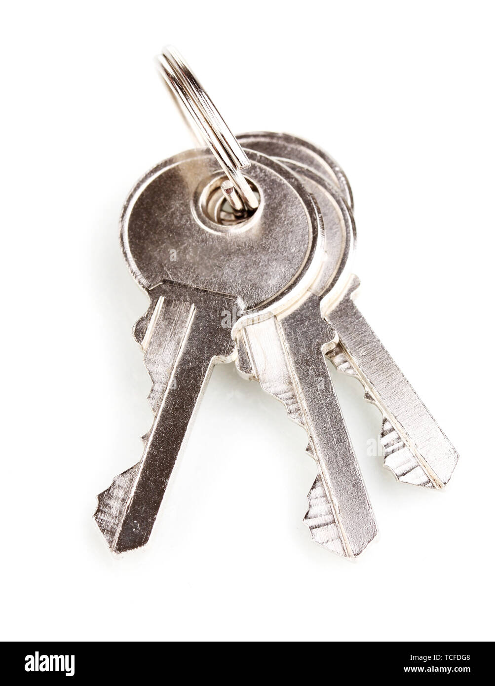 Three keys on metal ring isolated on white Stock Photo - Alamy