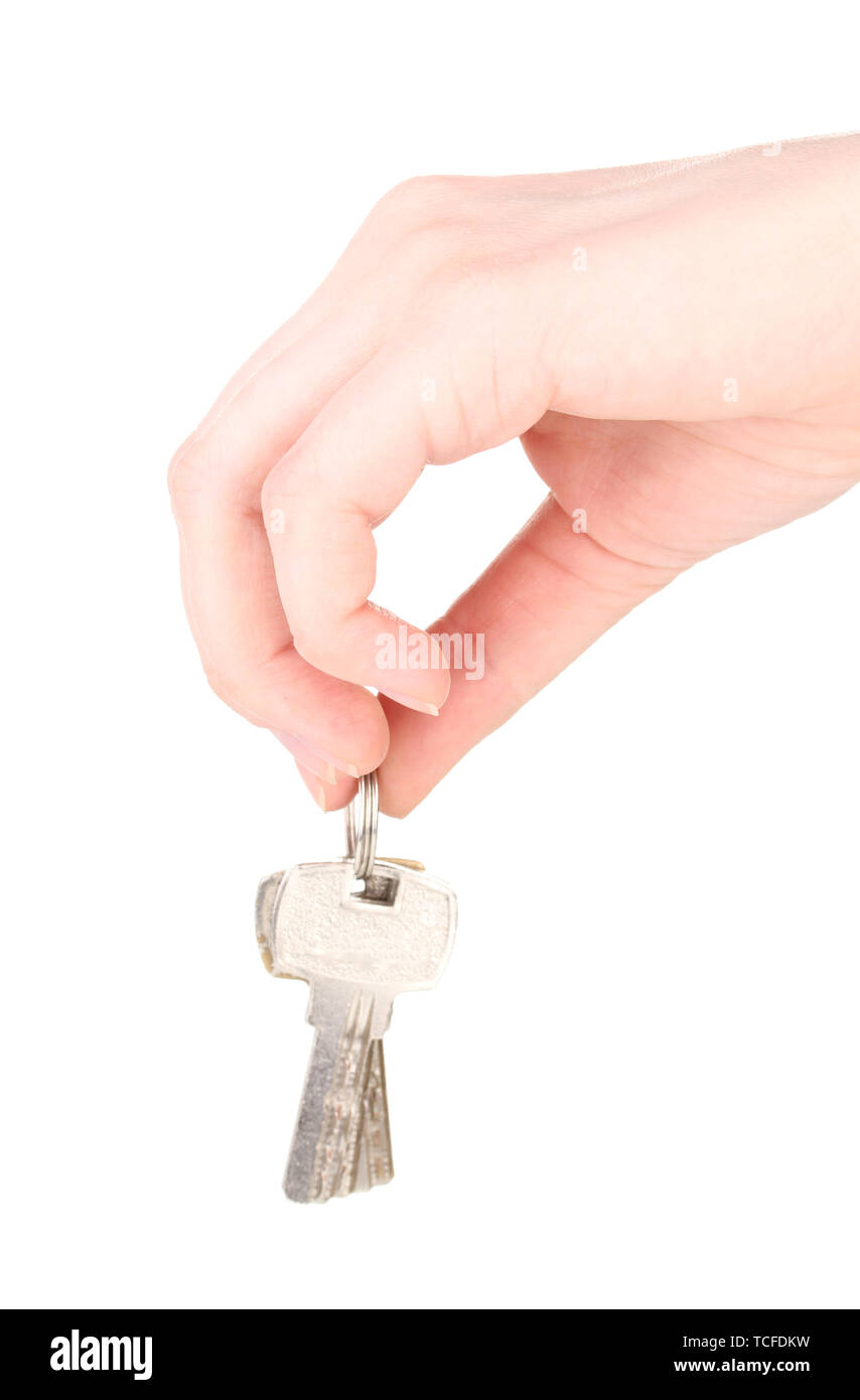 Keys in hand isolated on white Stock Photo - Alamy