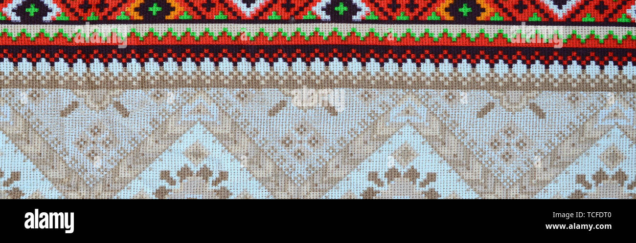 Traditional Ukrainian folk art knitted embroidery pattern on textile ...