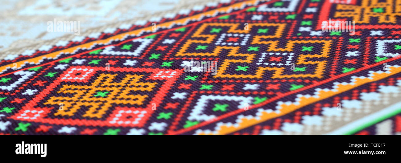 Traditional Ukrainian folk art knitted embroidery pattern on textile ...