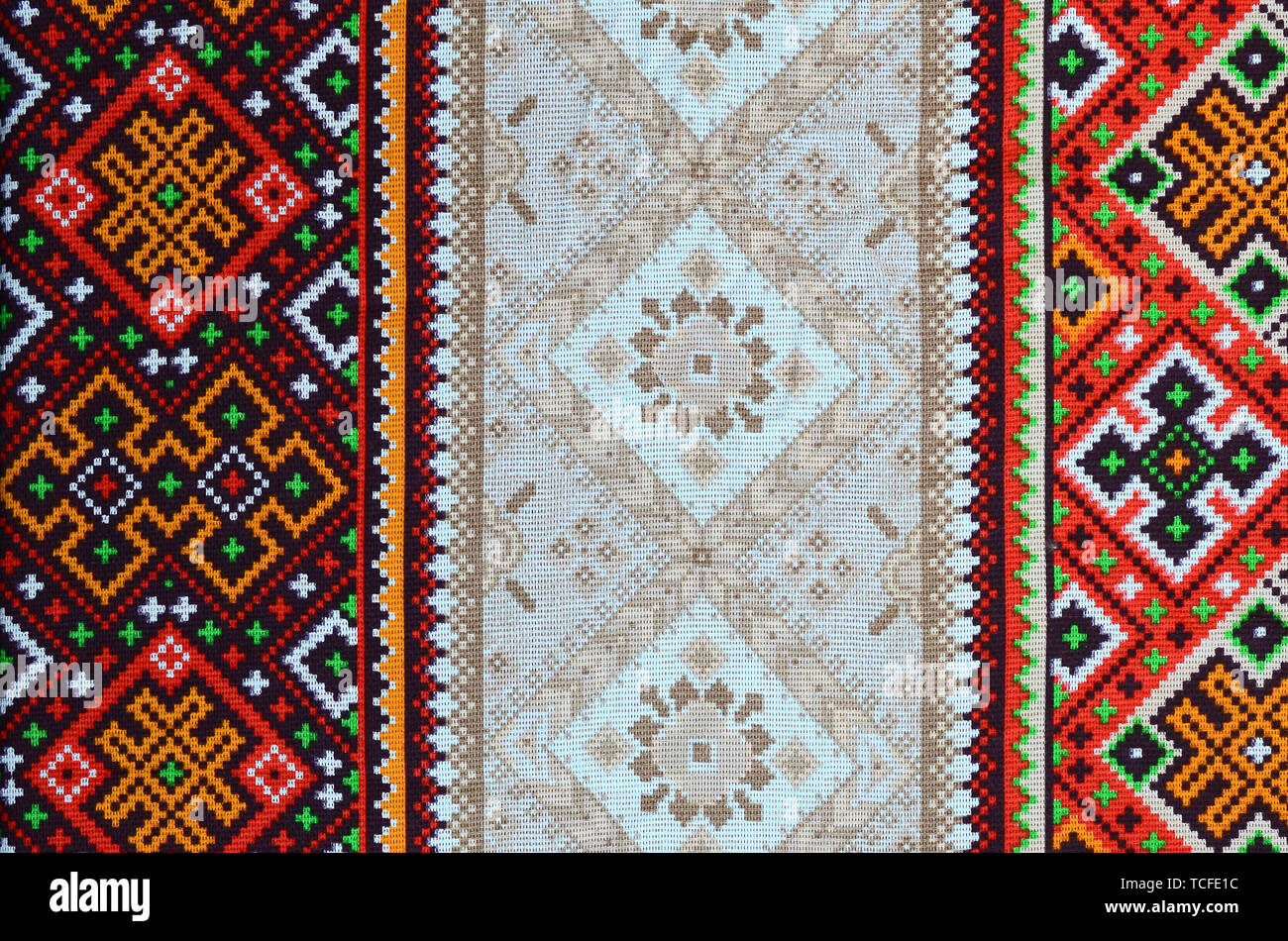 Traditional Ukrainian folk art knitted embroidery pattern on textile ...