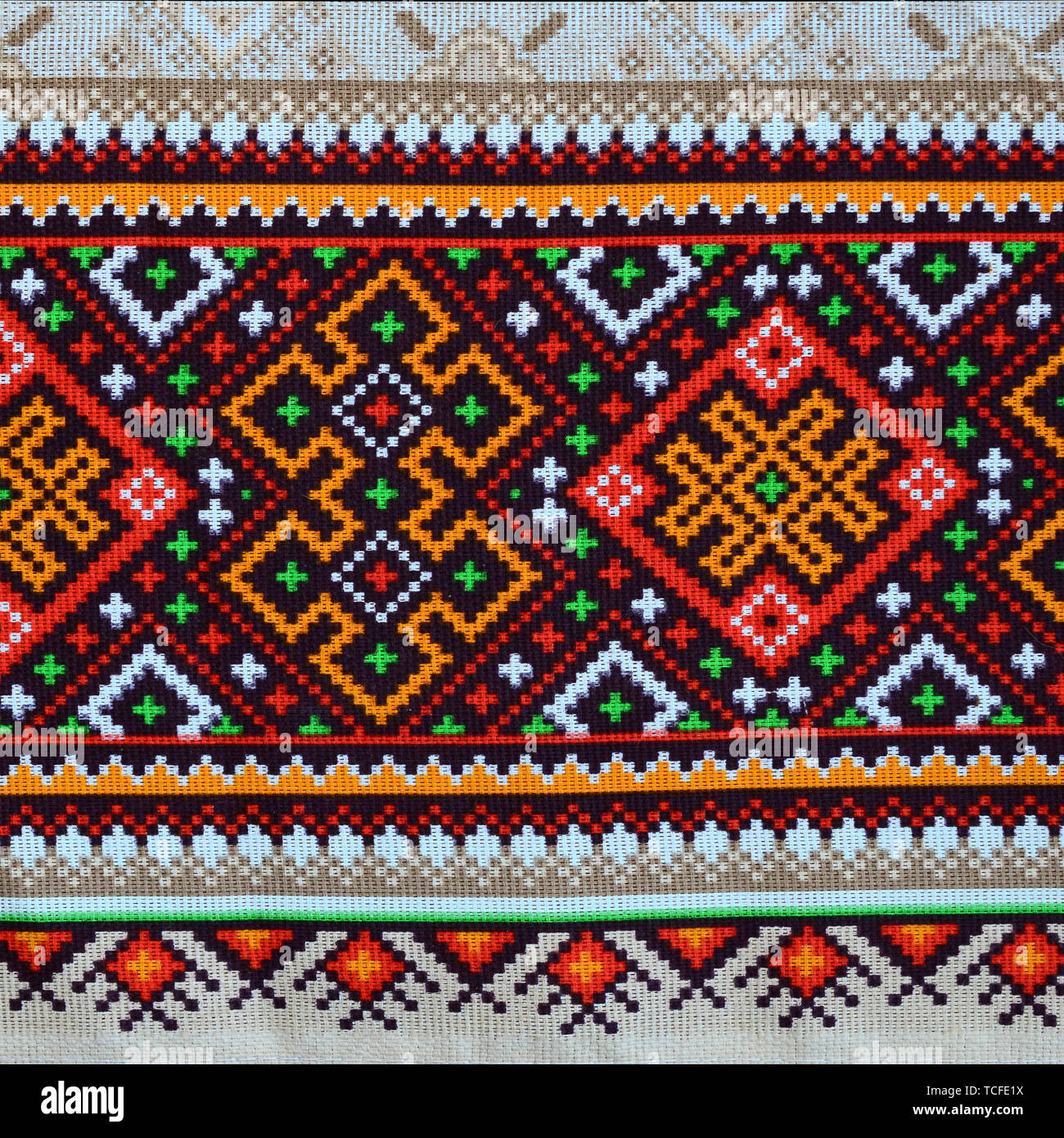 Traditional Ukrainian folk art knitted embroidery pattern on textile ...