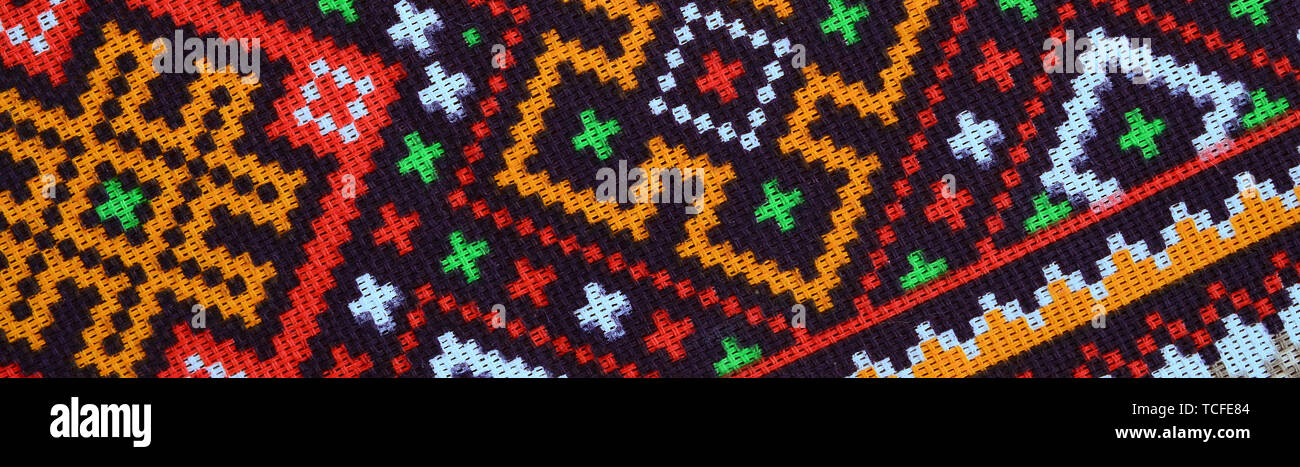 Traditional Ukrainian folk art knitted embroidery pattern on textile ...