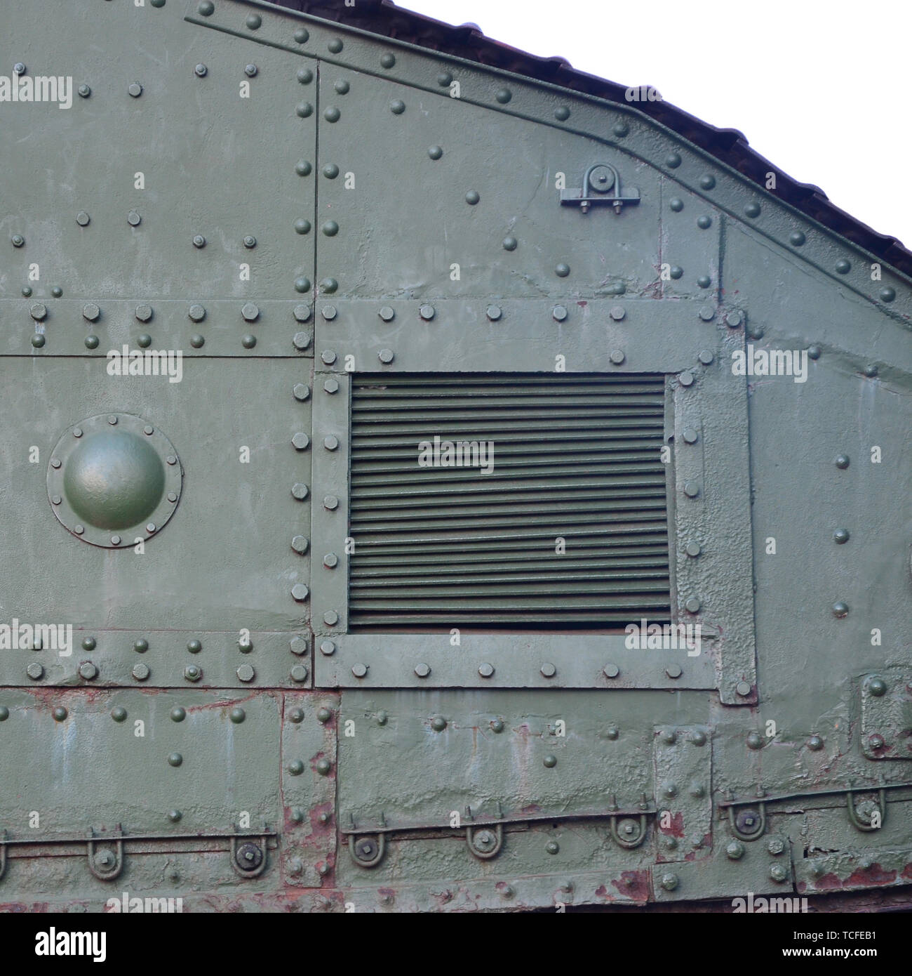 Texture of tank side wall, made of metal and reinforced with a ...