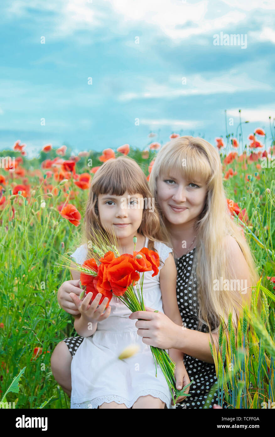 children girl in a field with poppies. selective focus Stock Photo - Alamy