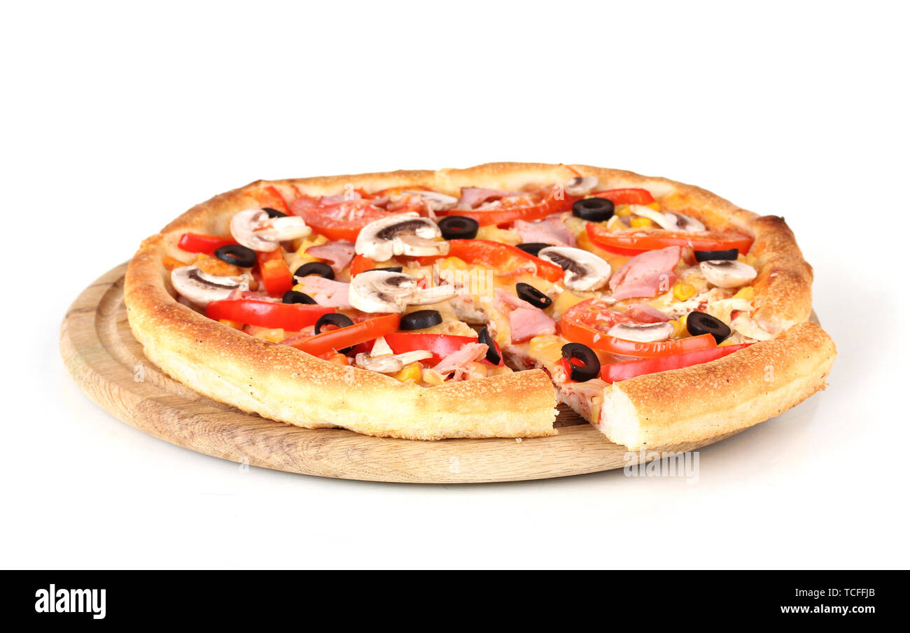 Sliced pizza close-up isolated on white Stock Photo - Alamy