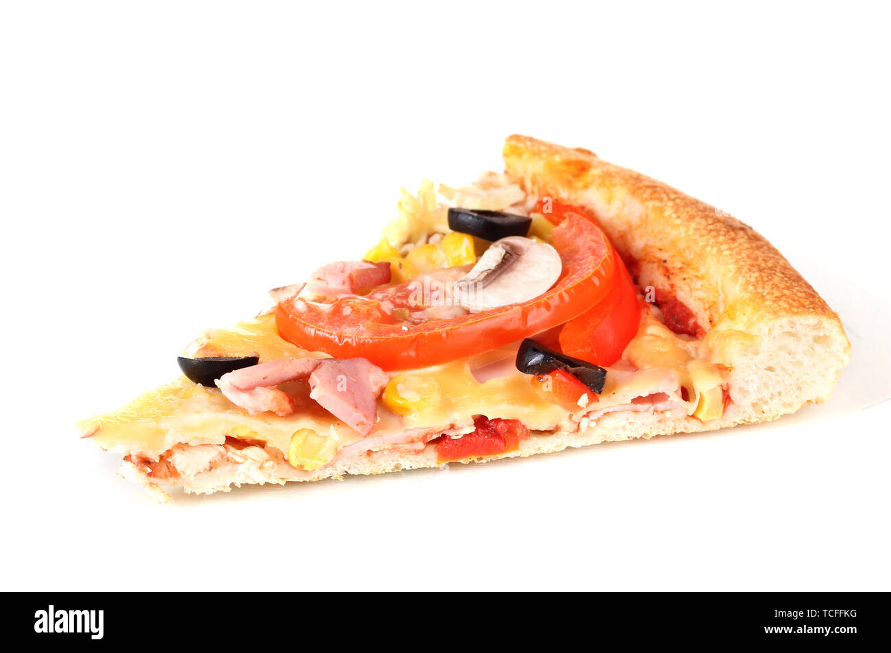 Slice of pizza close-up isolated on white Stock Photo - Alamy