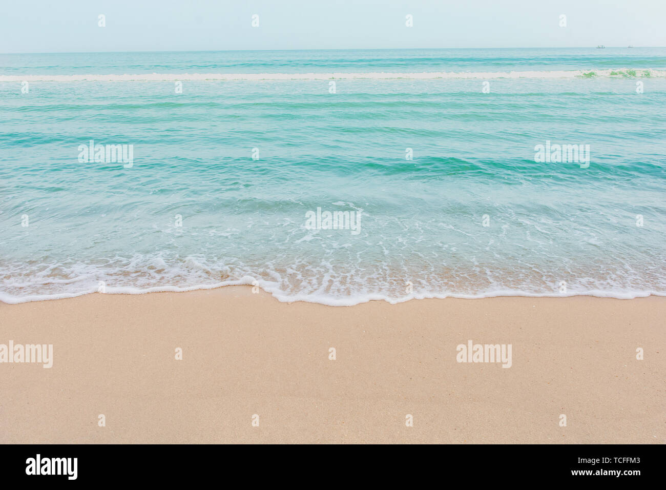 Soft wave of sea on empty sandy beach Background with copy space Stock ...