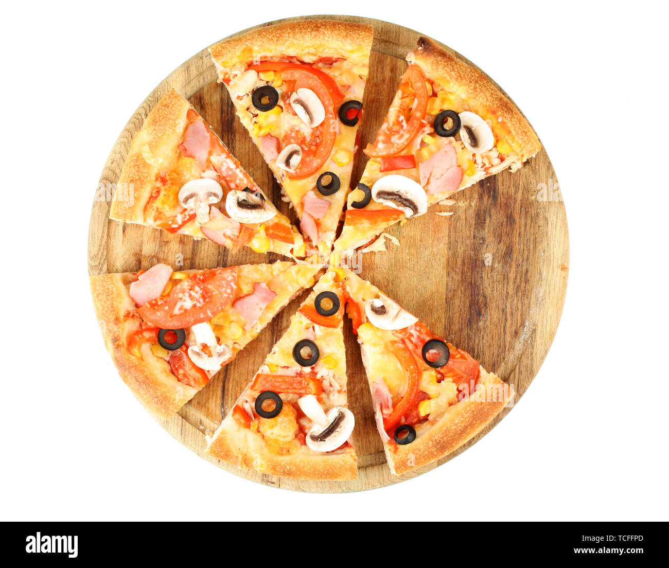 Sliced pizza close-up isolated on white Stock Photo - Alamy