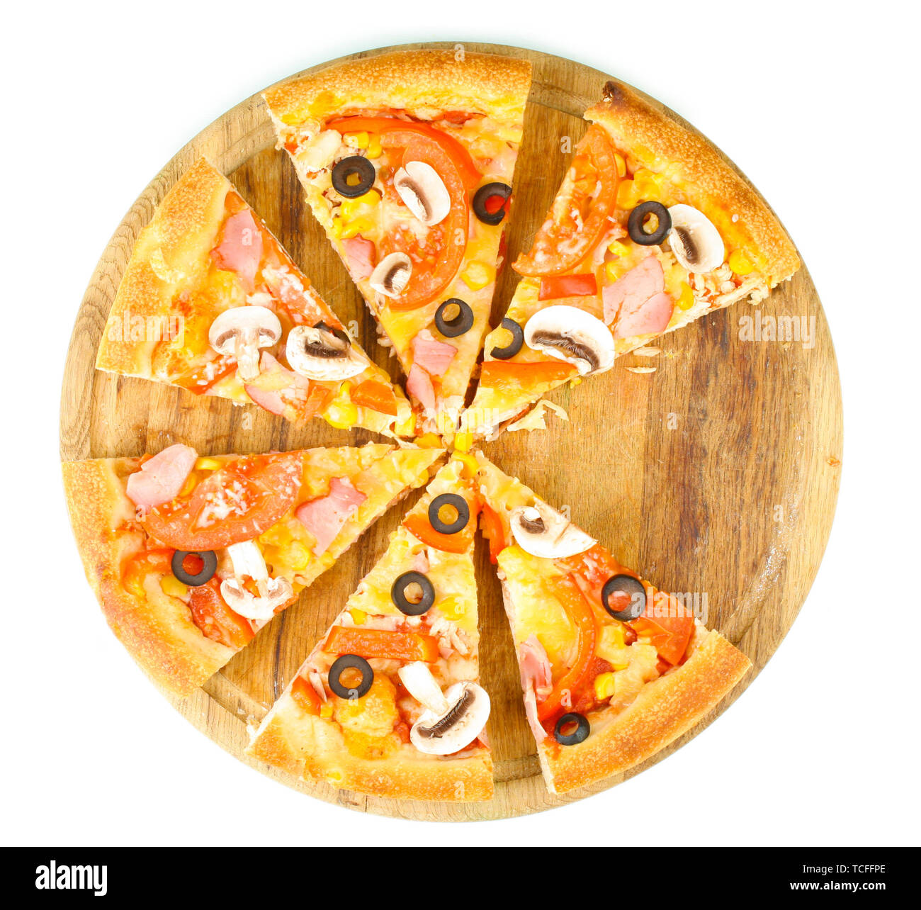 Sliced pizza close-up isolated on white Stock Photo - Alamy