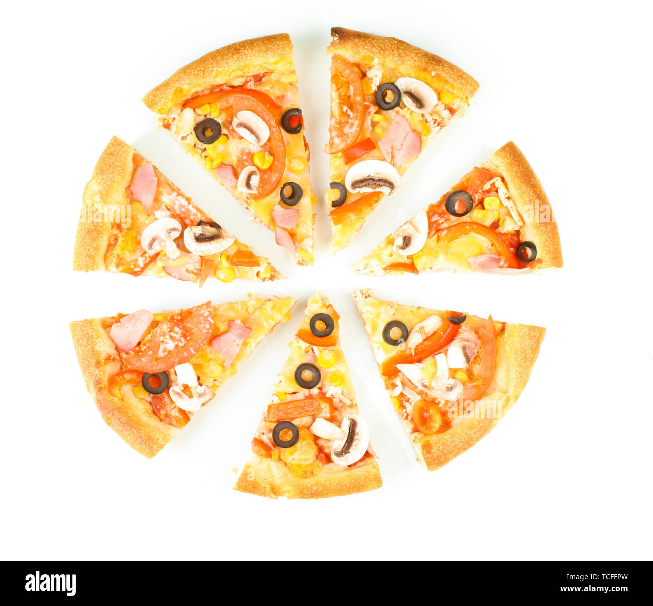 Sliced whole salami pizza Cut Out Stock Images & Pictures - Alamy