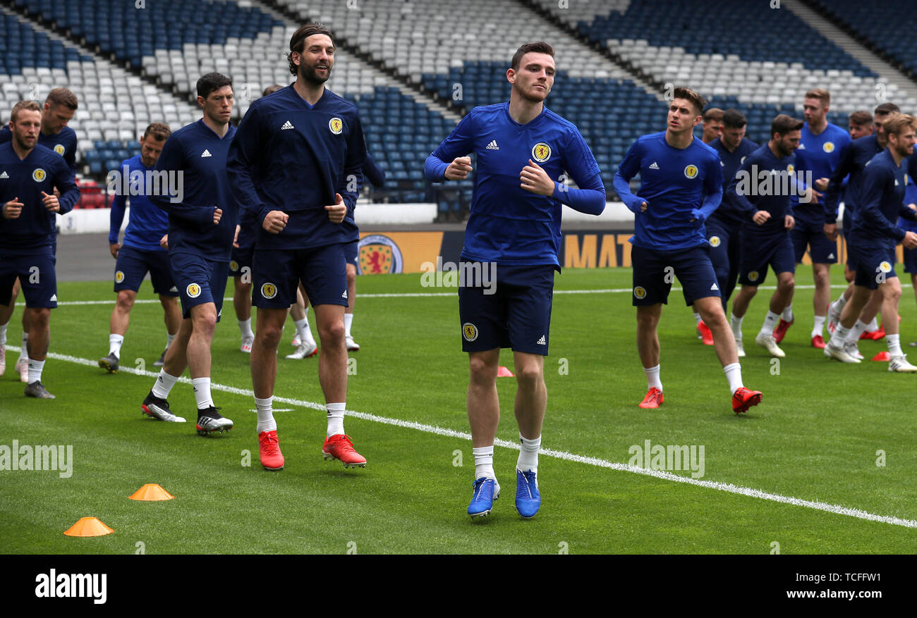 Scotland's Andrew Robertson during the training session at Hampden Park ...
