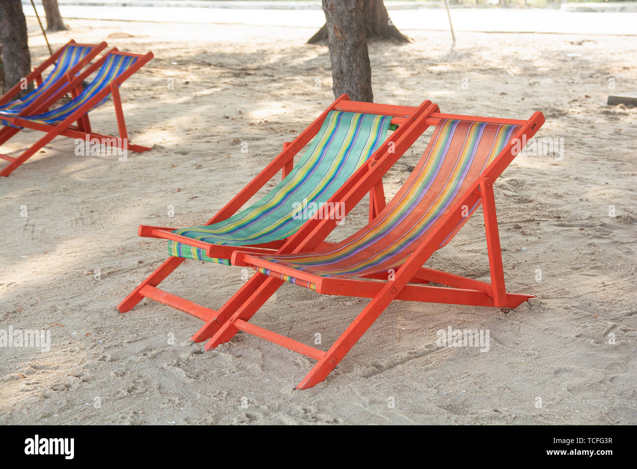 Beach chair on on the sandy beach Stock Photo - Alamy