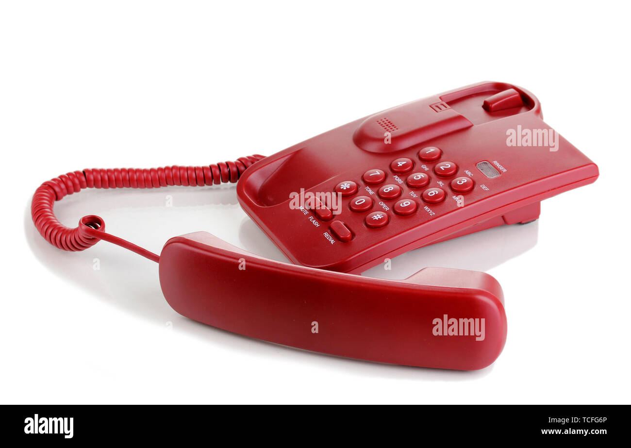 Red phone isolated on white Stock Photo - Alamy