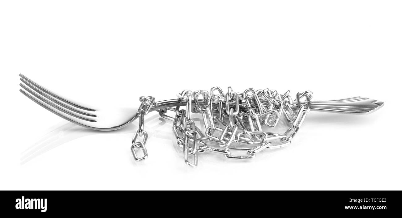 Fork with chain isolated on white Stock Photo - Alamy