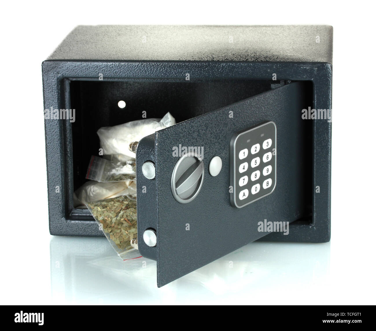 drugs in safe isolated on white Stock Photo - Alamy