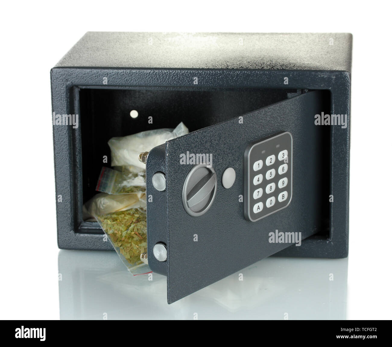 drugs in safe isolated on white Stock Photo - Alamy