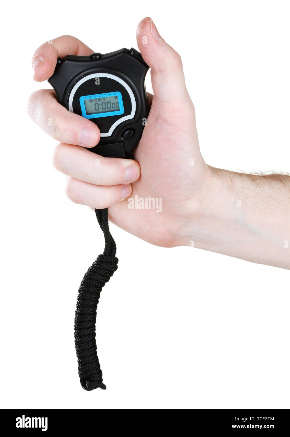 electronic sport timer in hand isolated on white Stock Photo - Alamy