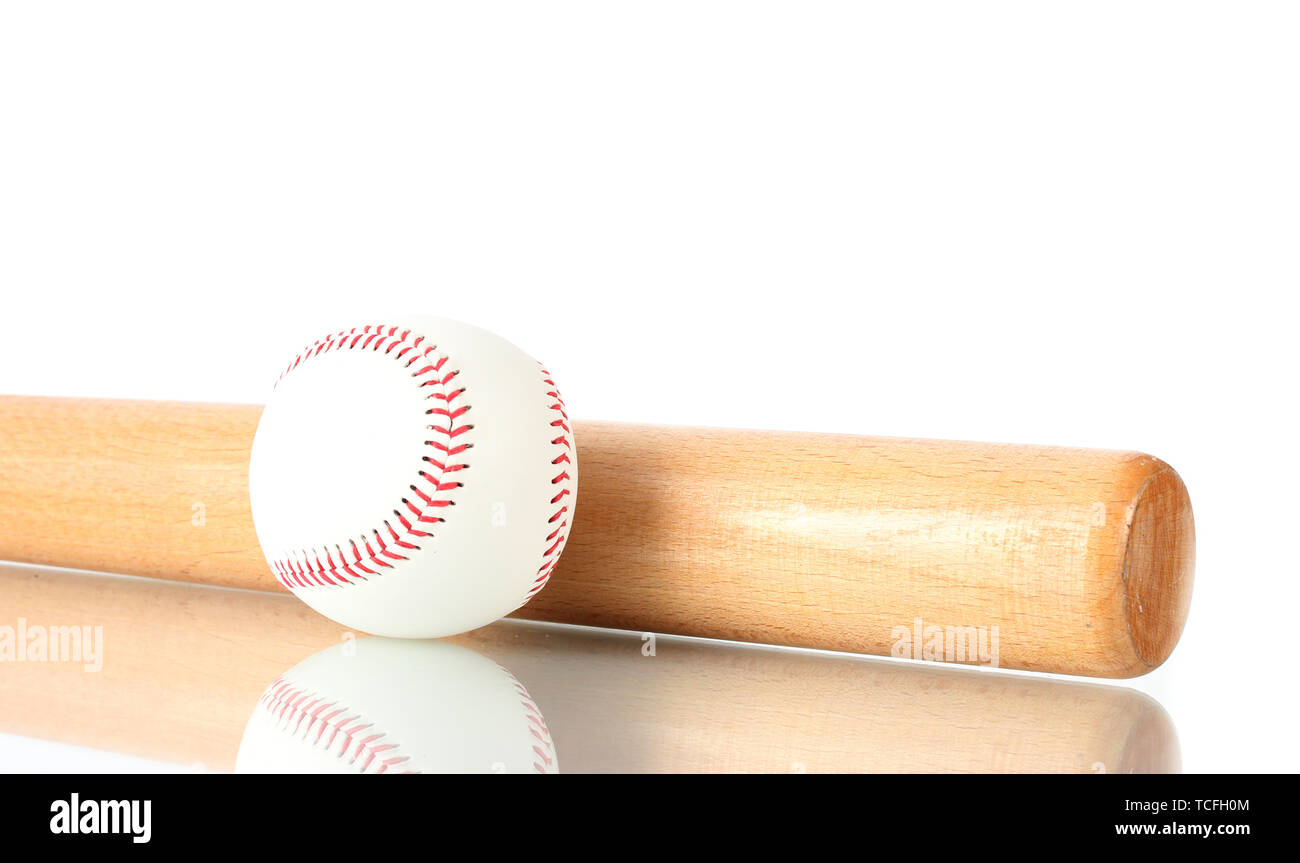 baseball ball and bat isolated on white Stock Photo - Alamy