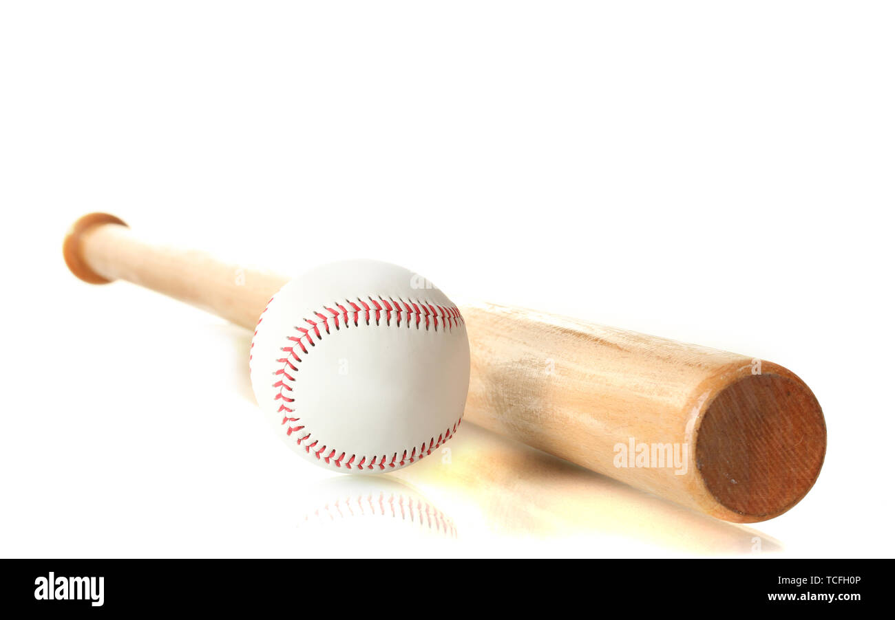 baseball ball and bat isolated on white Stock Photo - Alamy
