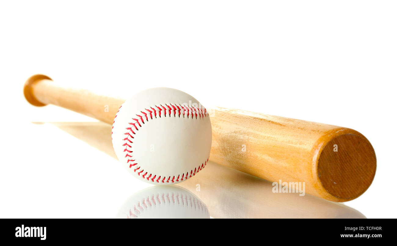 baseball ball and bat isolated on white Stock Photo - Alamy