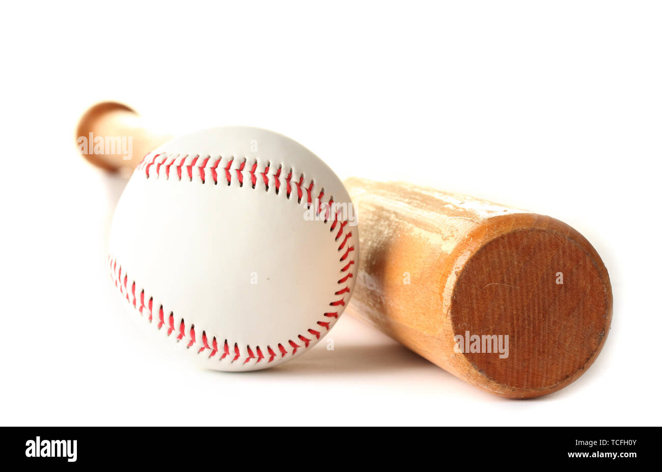 baseball ball and bat isolated on white Stock Photo - Alamy