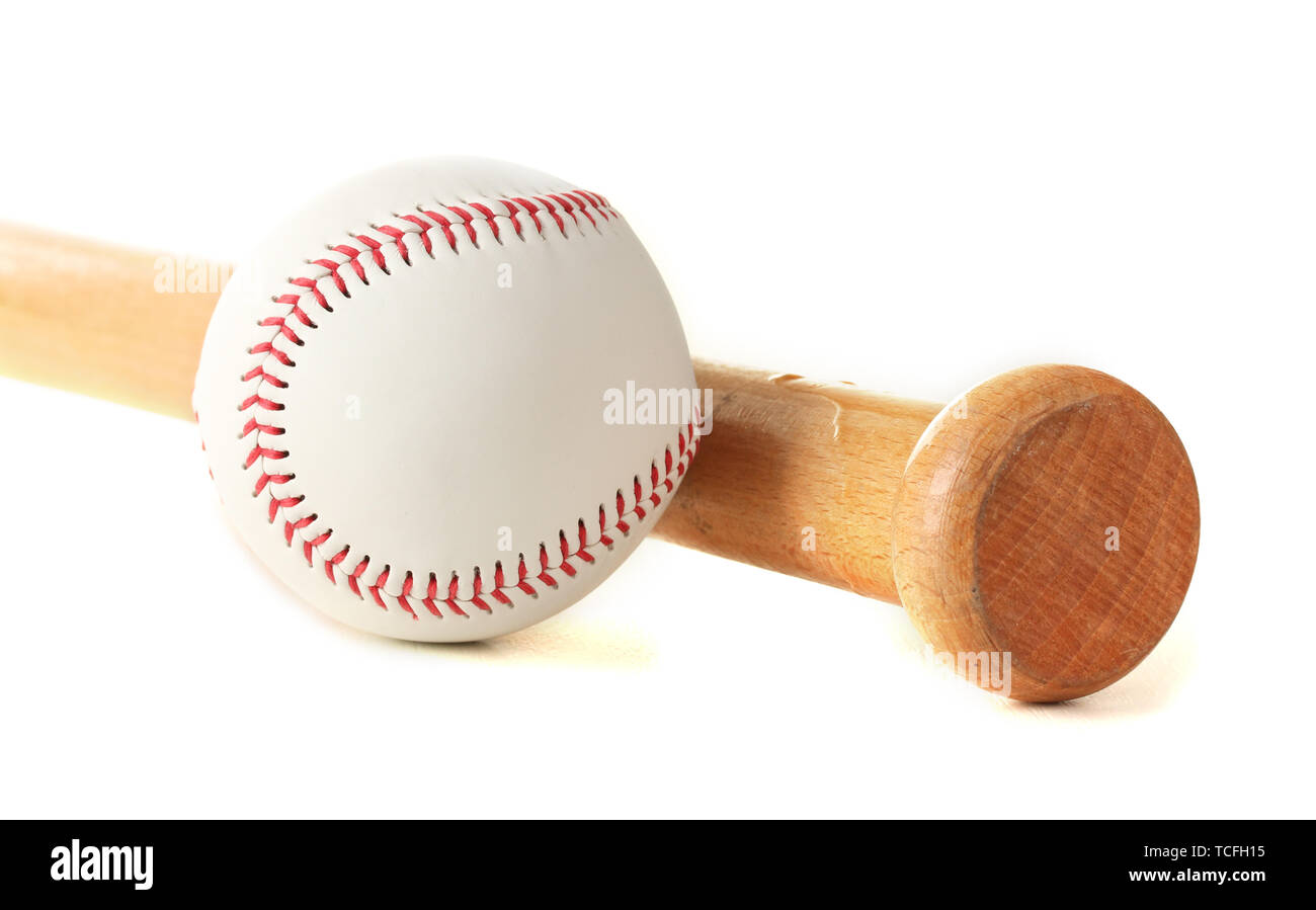 baseball ball and bat isolated on white Stock Photo - Alamy