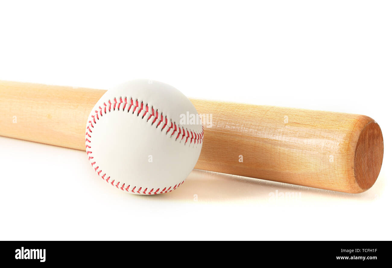 baseball ball and bat isolated on white Stock Photo - Alamy