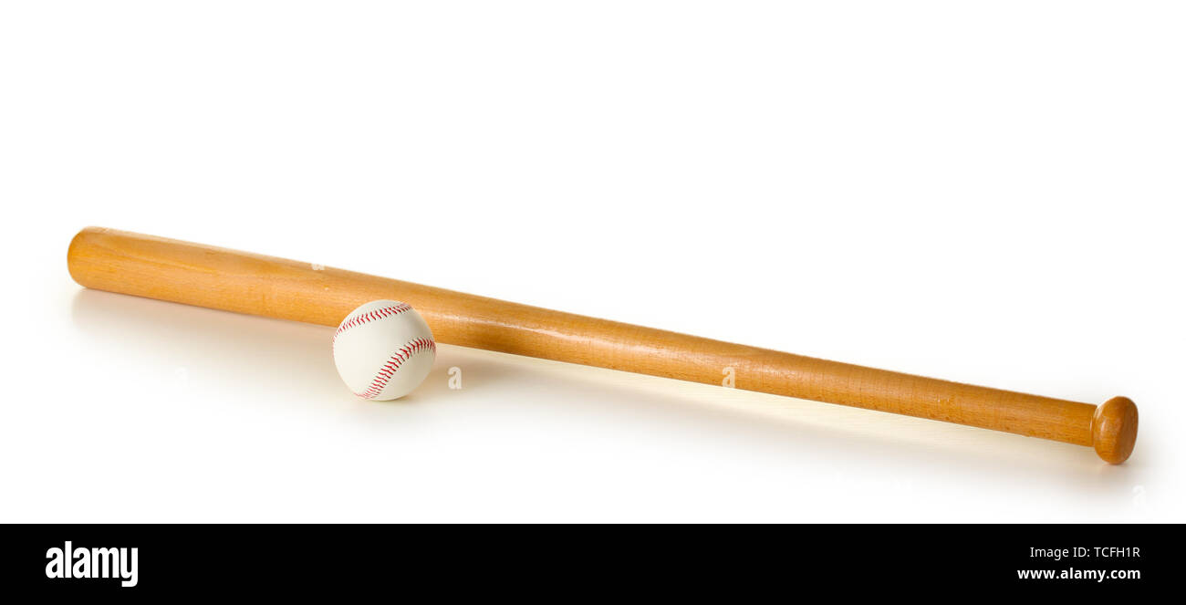 baseball ball and bat isolated on white Stock Photo - Alamy