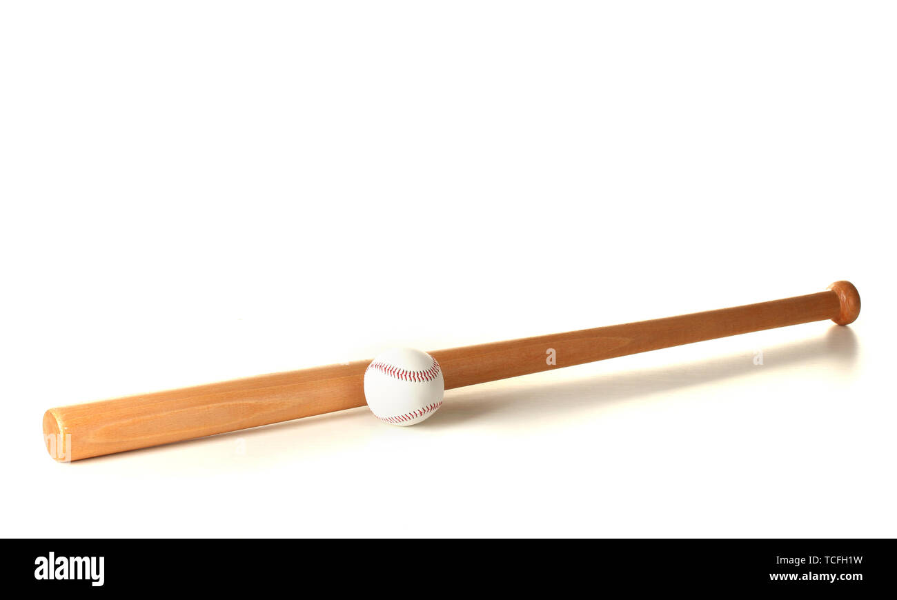 baseball ball and bat isolated on white Stock Photo - Alamy