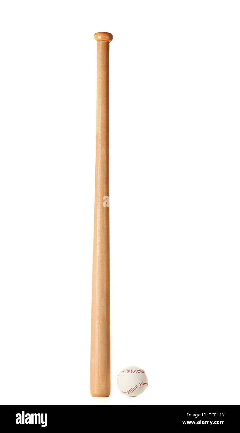 baseball ball and bat isolated on white Stock Photo - Alamy