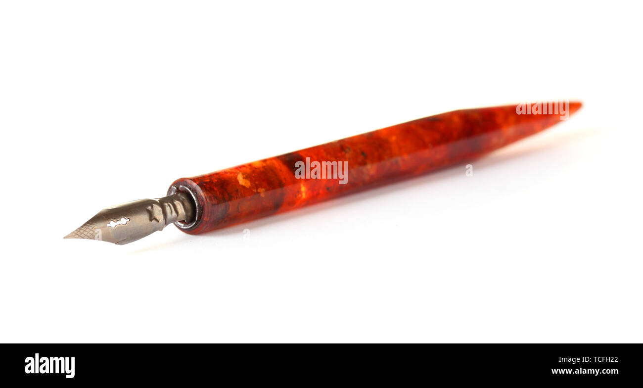 old ink pen isolated on white Stock Photo - Alamy
