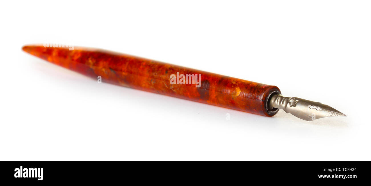old ink pen isolated on white Stock Photo - Alamy