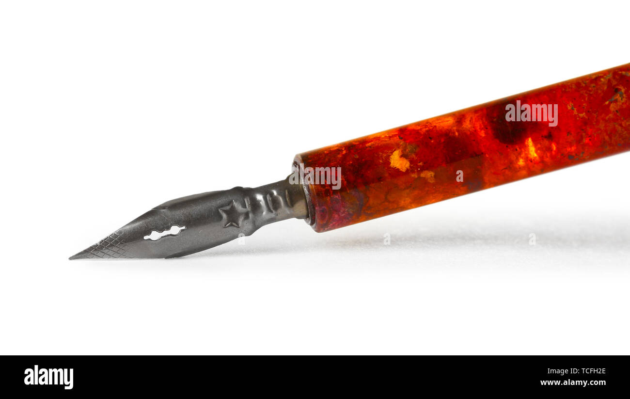 old ink pen isolated on white Stock Photo - Alamy